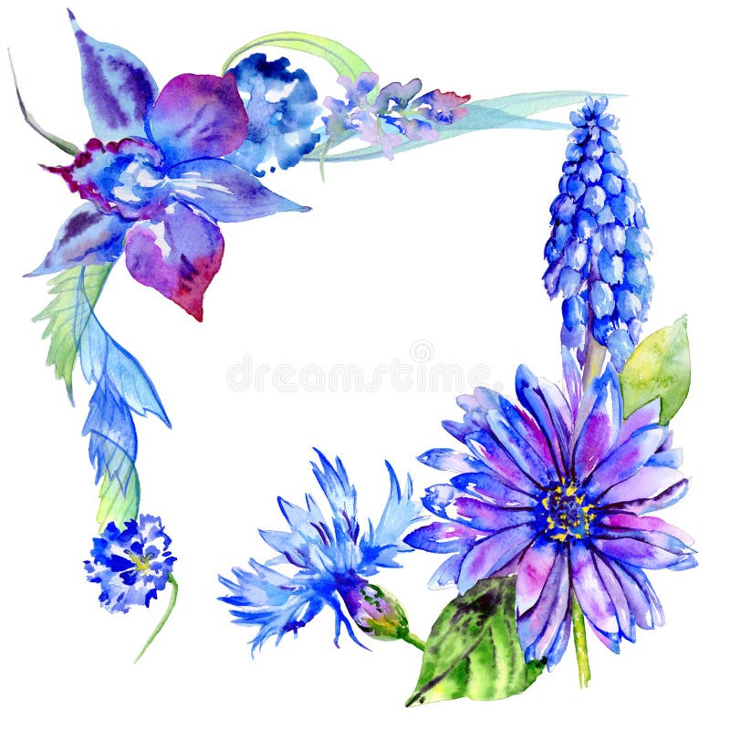 Wildflower Violet Flower Frame in a Watercolor Style Isolated. Stock ...
