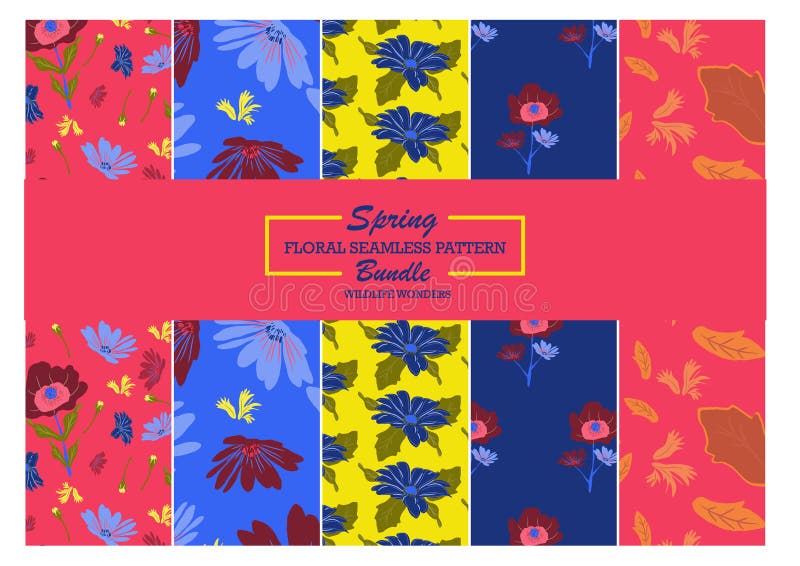 Wildflower Wonders Retro Revival Spring Seamless Floral Bundle All in One Stock Vector ...