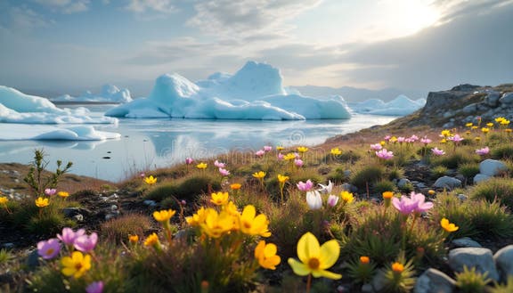 Wildflowers on the Arctic Tundra in Spring Stock Illustration ...