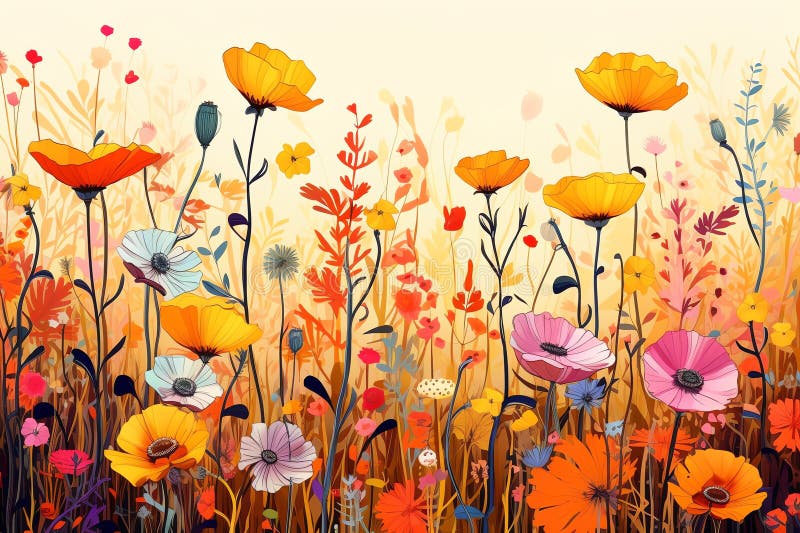 Wildflowers in Bloom Vector Fall Background Stock Illustration ...