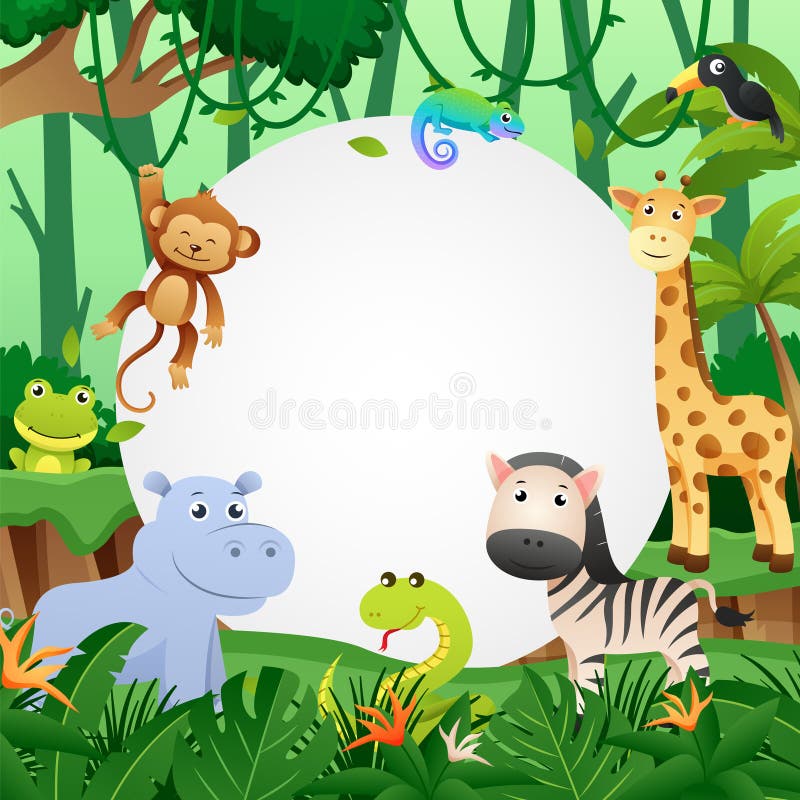 Wildlife Animal in Jungle with Circular Copy Space . Kids Style Stock ...