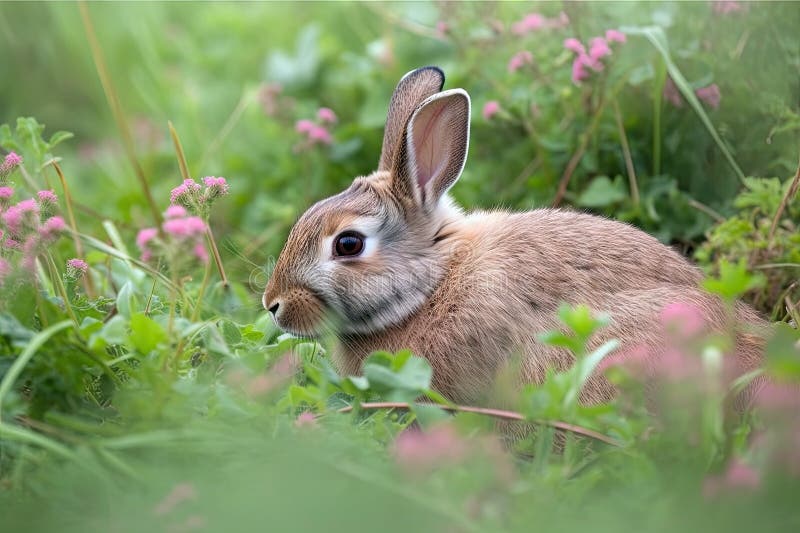 Wildlife Clover Pink Meadow Rabbit Stock Illustration - Illustration of ...