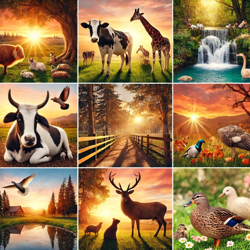 Wildlife Collage in Field Generative for AI Stock Illustration ...