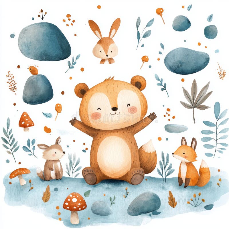 Hand Drawn Set Wild Forest Animals Birds Wildlife Collection Includes ...