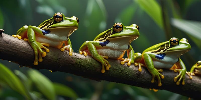 Wildlife of Frogs Perched on Rocks and Trees in the Forest Stock ...