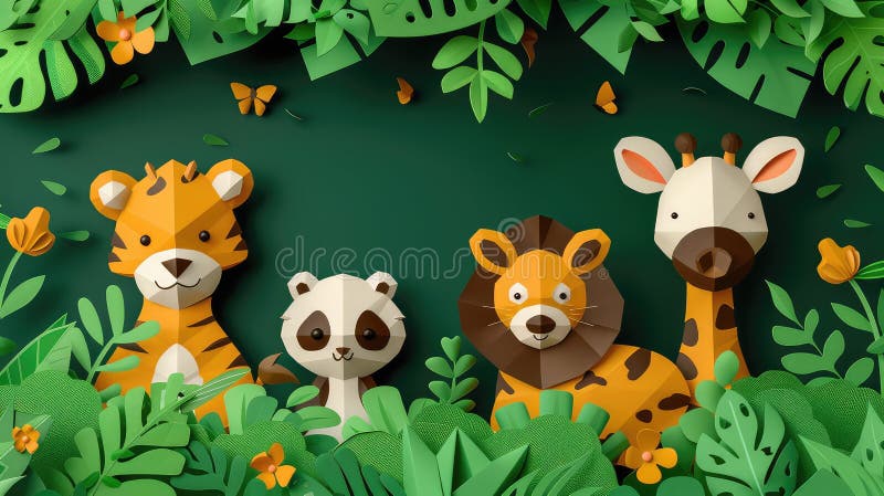 Wildlife Harmony: Paper Art in the Forest Stock Illustration ...