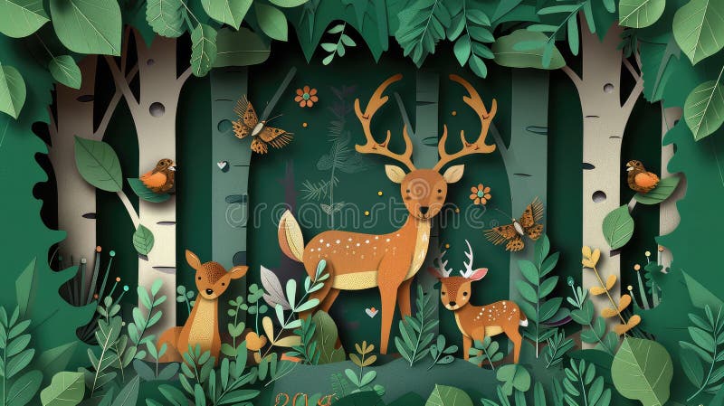 Wildlife Harmony: Paper Art in the Forest Stock Illustration ...