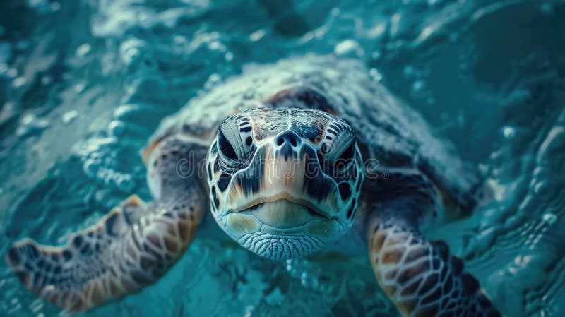 Wildlife Impact, Sea Turtle Ingesting Microplastics, Ocean Blue. Stock ...