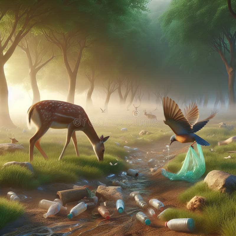 Wildlife Impacted by Plastic Pollution in Forest Stream Stock Photo ...