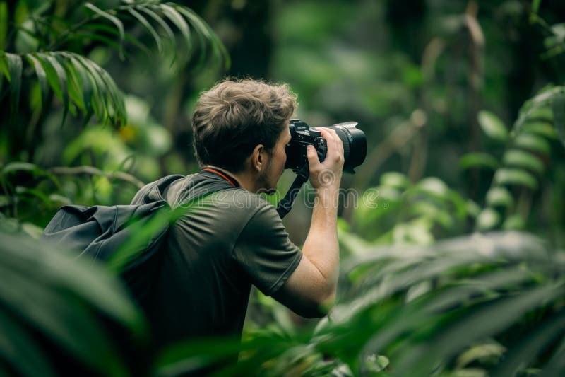 Wildlife Photographer Capturing Nature in Dense Jungle Stock ...