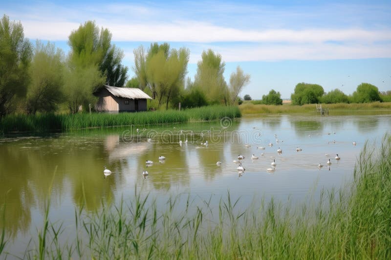 Wildlife Refuge with Tranquil Lake and Full of Wildlife Stock Image ...