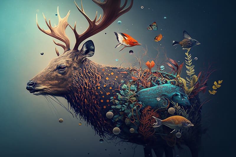 Wildlife in Surreal Style, AI Generated Stock Illustration ...
