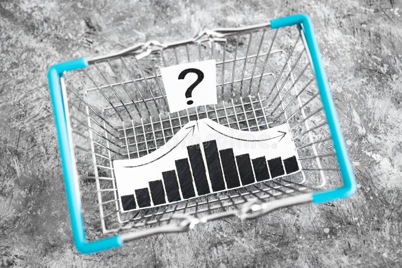 When Will Inflation Go Down. Shopping Basket with Graph Showing Prices ... When Will Inflation Go Down. Shopping Basket with Graph Showing Prices ...