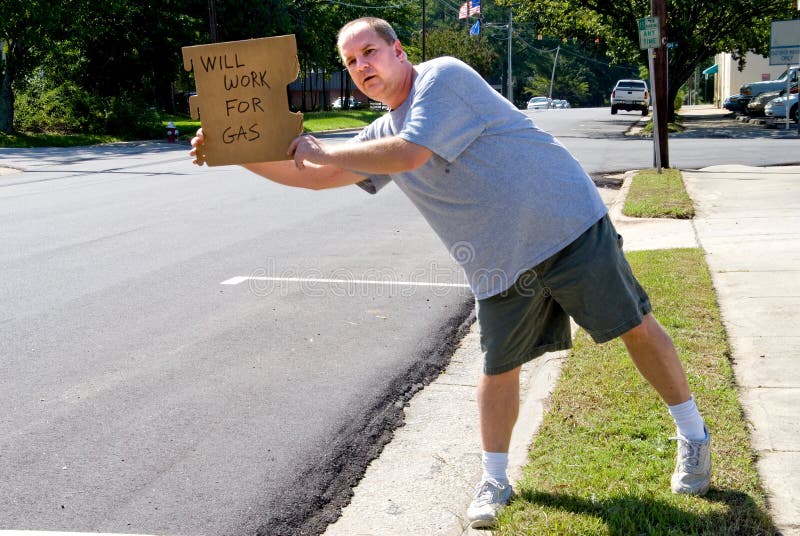 Man and Will Work for Gas Sign Stock Photo - Image of banner, handmade ...