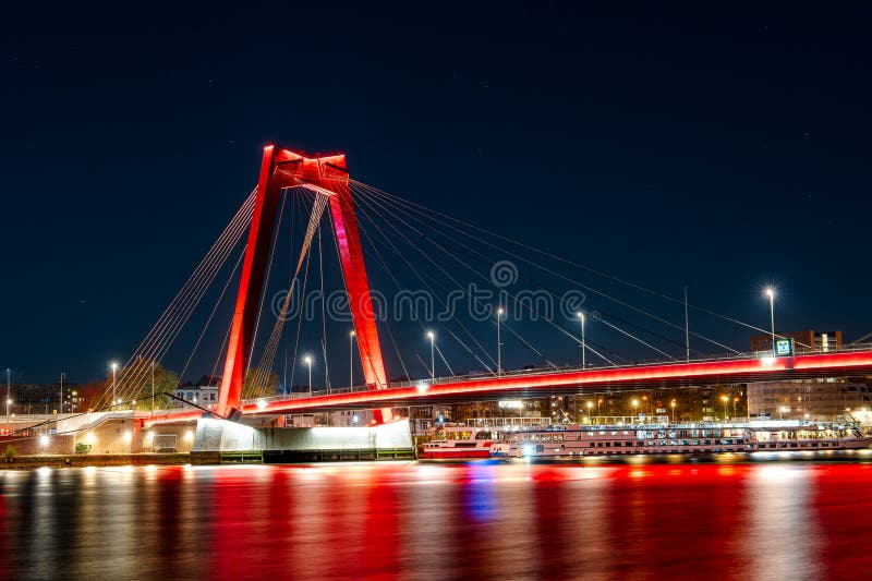 Willemsbrug Bridge in Rotterdam Illuminated at Night with Mesmerizing ...