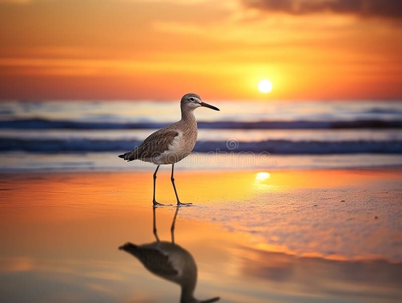 Willet in Reflecting Wading Pool Made with Generative AI Illustration ...