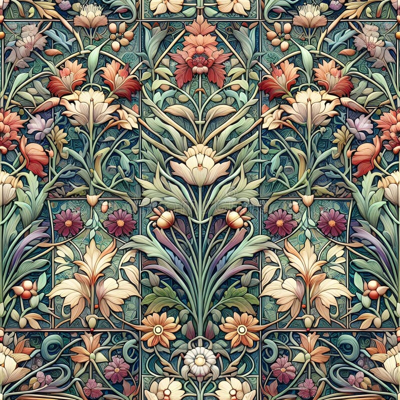 William Morris Pattern with Different Shaped Flowers. Stock ...