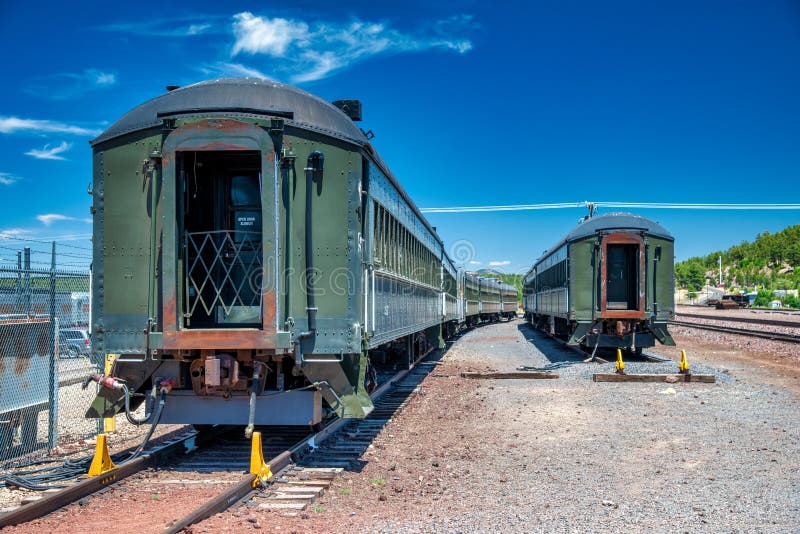 WILLIAMS, AZ - JUNE 29, 2018: Old Trains at Williams Train Station on a ...