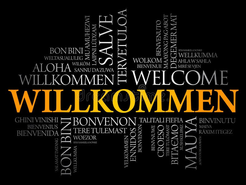 Willkommen Welcome in German Word Cloud Stock Illustration ...
