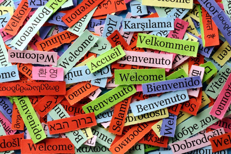 Willkommen in Vielen Sprachen Stockfoto - Bild von international, bunt ...