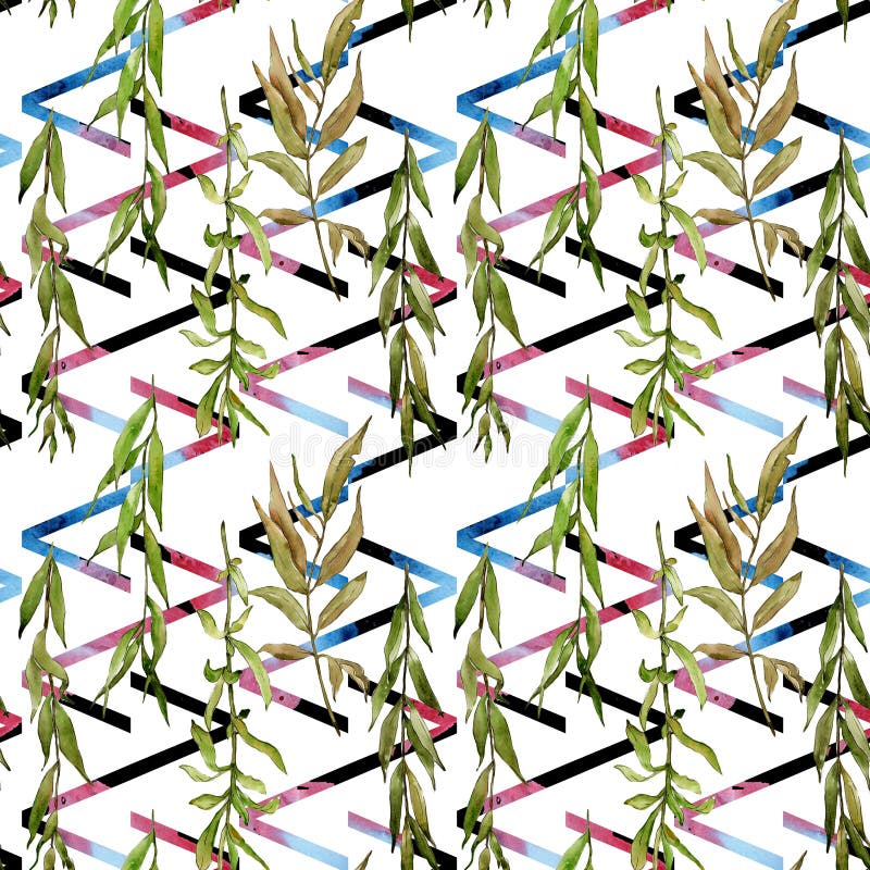 Willow Branches Pattern in a Watercolor Style. Stock Illustration ...