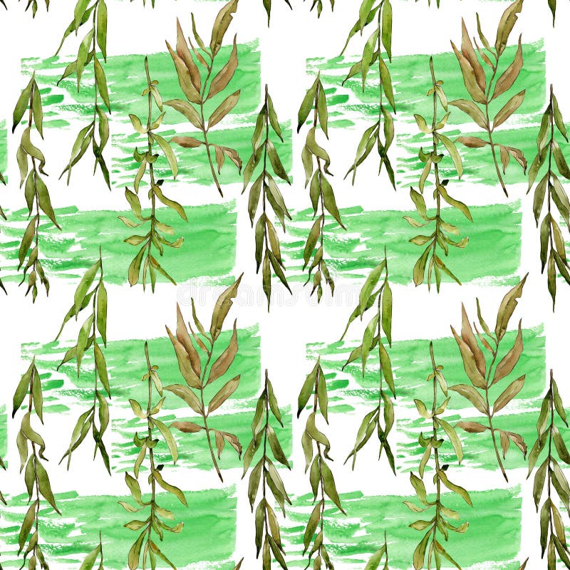Willow Branches Pattern in a Watercolor Style. Stock Illustration ...