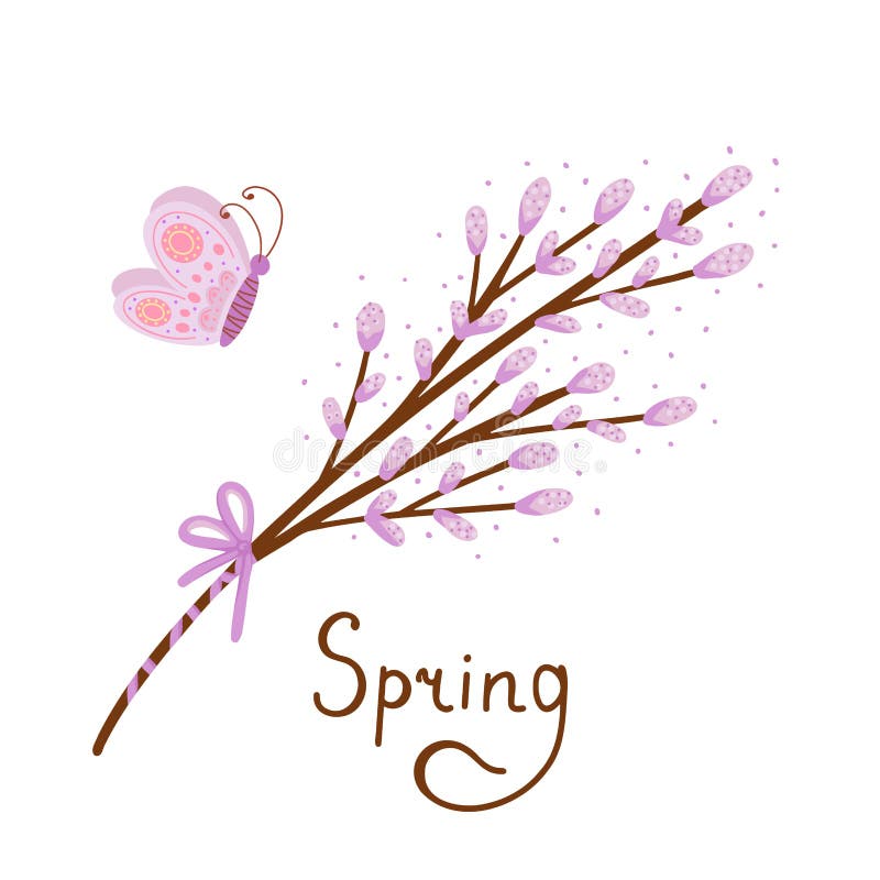 Willow with butterfly stock vector. Illustration of natural - 242285231