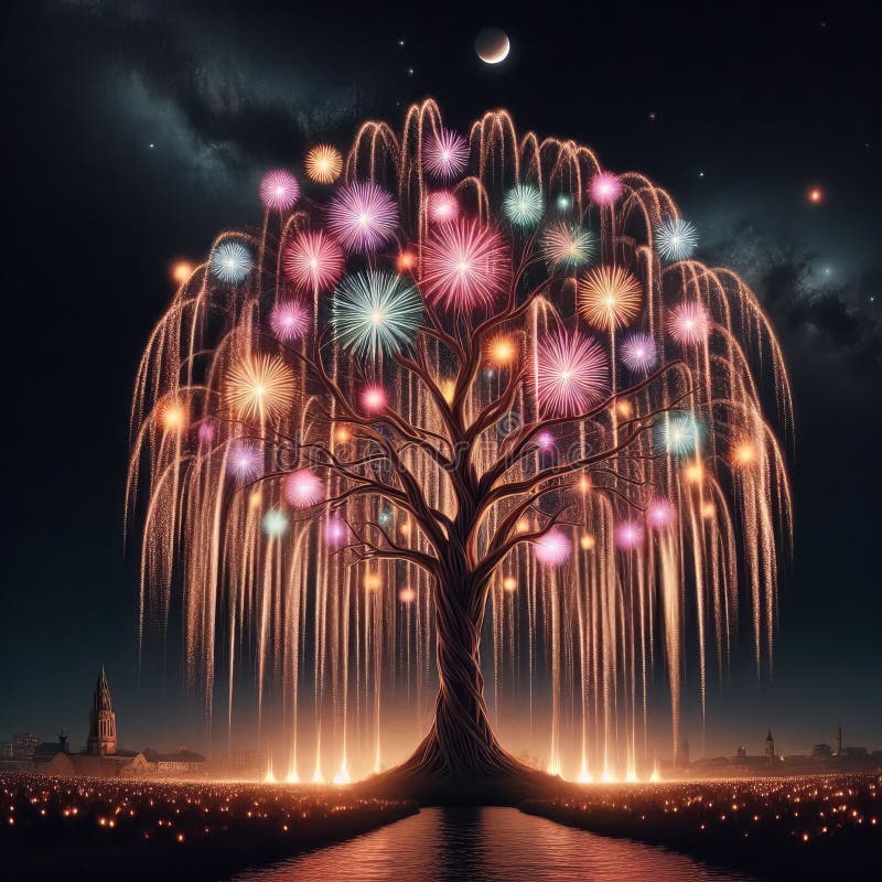 Willow Shells Large, Spherical Fireworks that Explode into Lon Stock ...