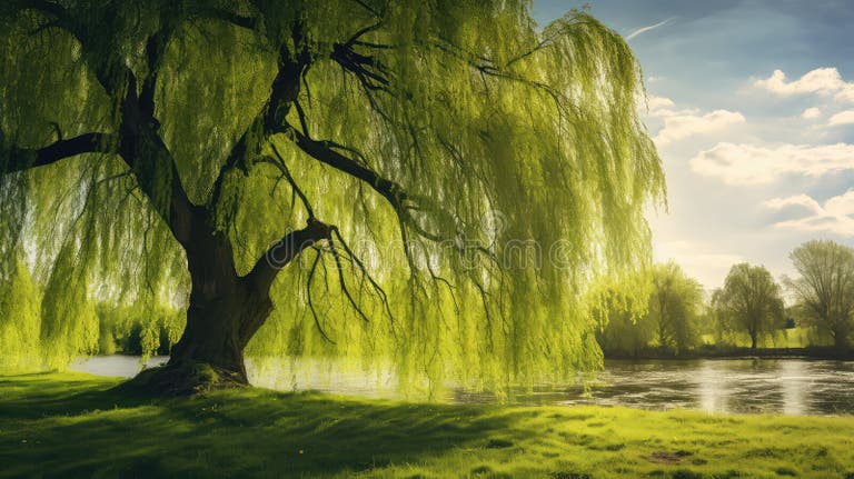 Willow spring tree stock image. Image of serene, breeze - 372697689