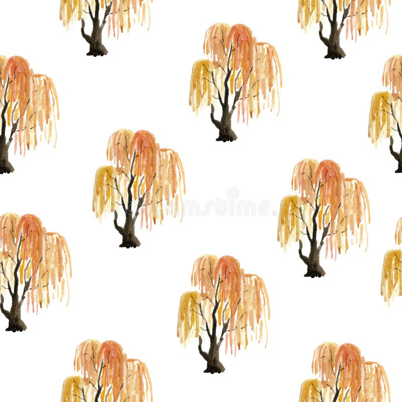 Willow Tree Watercolor Seamless Pattern Stock Illustration ...