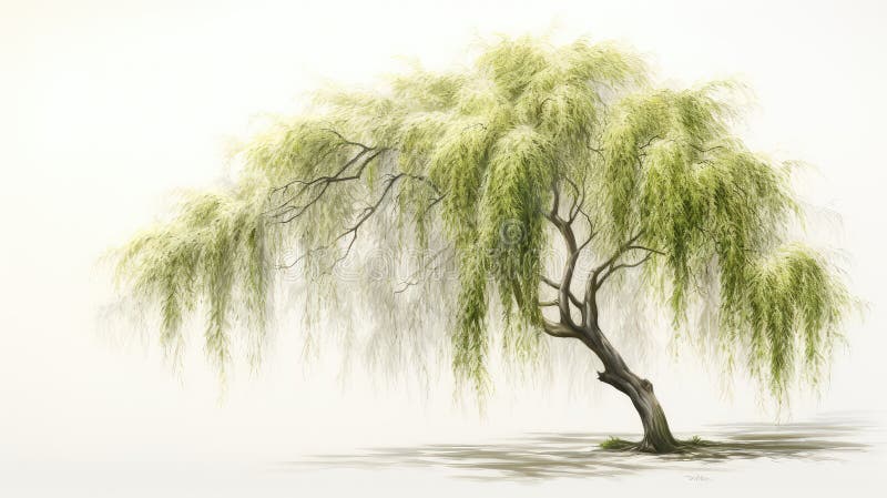 Willow tree on white stock illustration. Illustration of nature - 361541179
