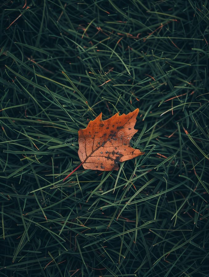 Fall Leaf on the Dark Color Grass Stock Illustration - Illustration of ...