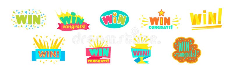 Win Congrats Bubble and Sticker Colorful Vector Set Stock Vector ...