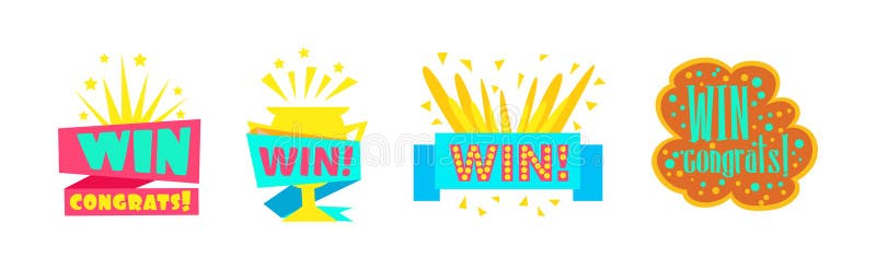 Win Congrats Bubble and Sticker Colorful Vector Set Stock Vector ...