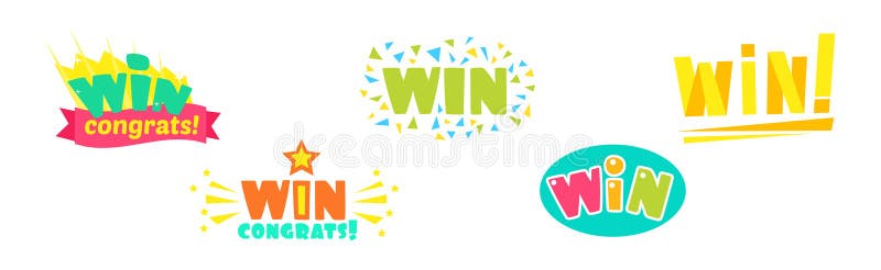 Win Congrats Bubble and Sticker Colorful Vector Set Stock Vector ...