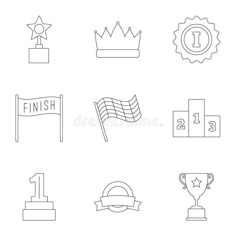 Win Icons Set, Outline Style Stock Illustration - Illustration of crown ...