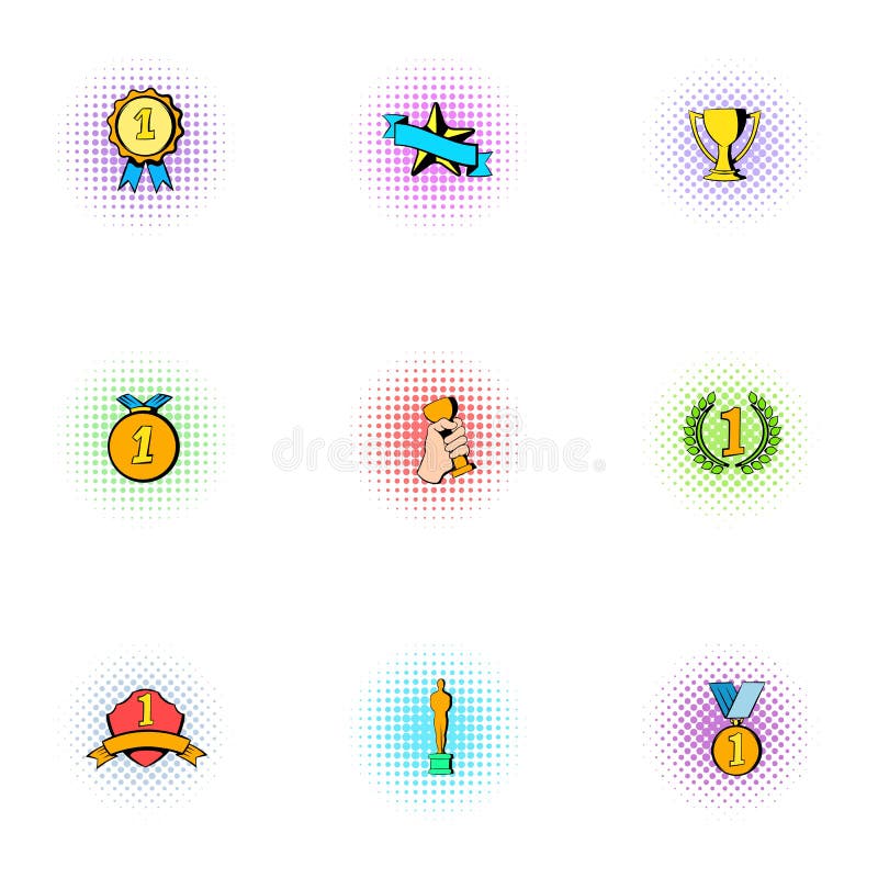 Win Icons Set, Pop-art Style Stock Vector - Illustration of reward ...