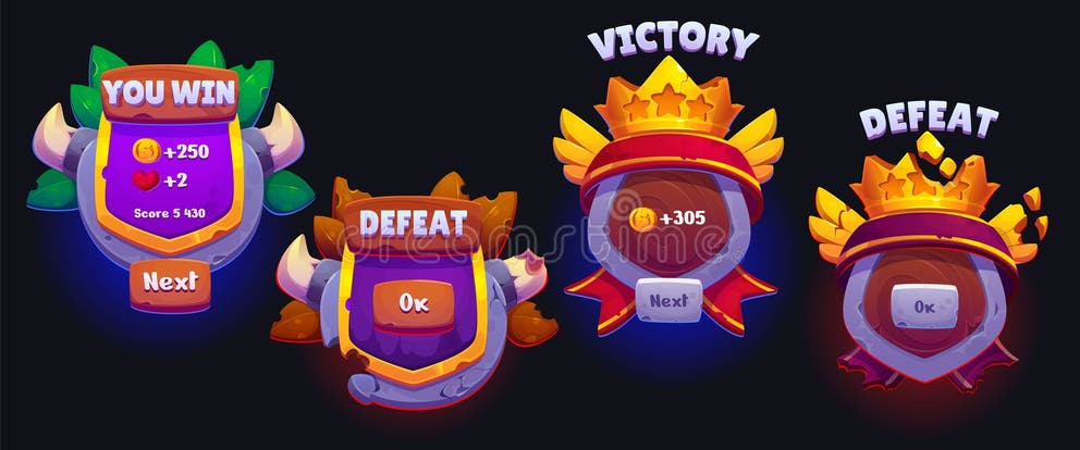 Win and Lose Ui Game Interface Score Board Button Stock Vector ...