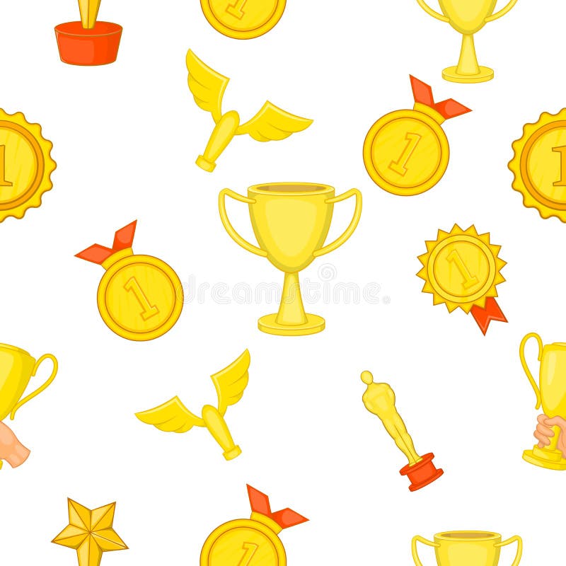 Win pattern, cartoon style stock vector. Illustration of medal - 85264306
