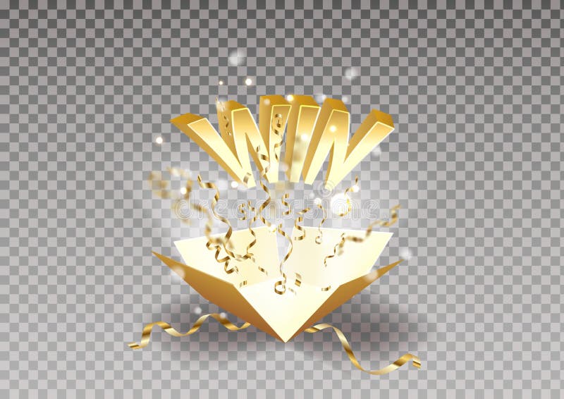 Win Text Explosion on Box and Gold Confetti Stock Vector - Illustration ...