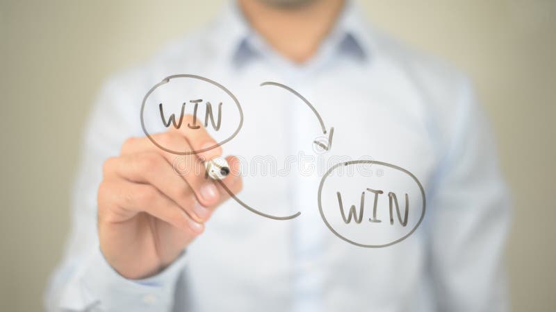 Win Win Strategy, Man Writing on Transparent Screen Stock Image - Image ...