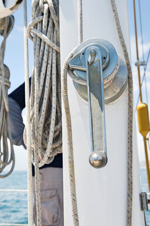 Winch Handle and Rope on Yacht Stock Image - Image of sailing, steel ...