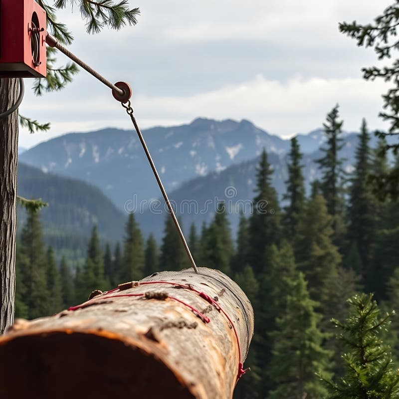 A Winch System Pulling a Large Wooden Log Out of a Forest with ...