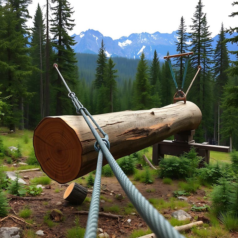 A Winch System Pulling a Large Wooden Log Out of a Forest with ...