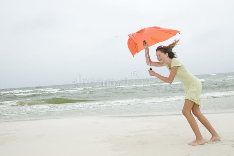 Wind and Beauty Young Girl on the Beach Stock Image - Image of friendly ...