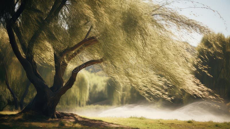 Wind bending tree stock photo. Image of gentle, green - 373180658