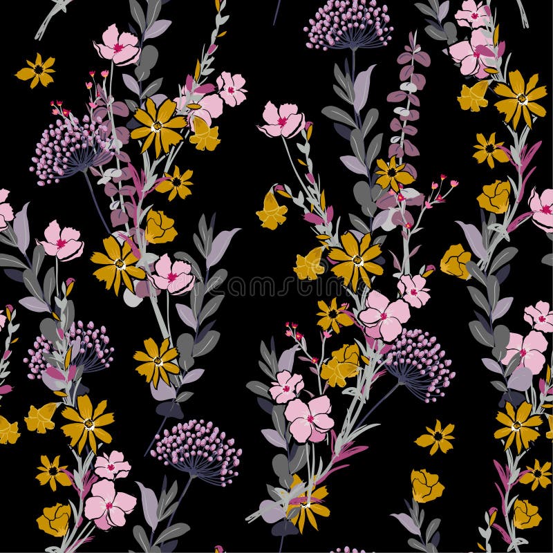 Pastel Seamless Pattern Colorful Wind Blow Flowers Stock Illustrations ...
