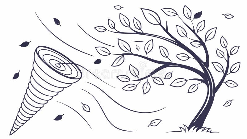 Wind Blowing Fiercely Scattering Leaves from Bare Tree, Vector Design ...