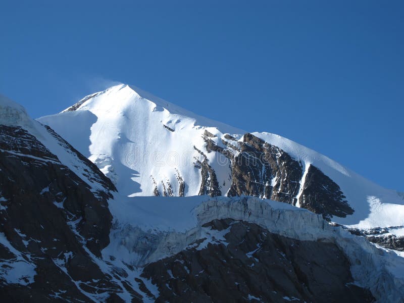 Wind Blowing Snow Over a High Mountain Stock Image - Image of glacier ...