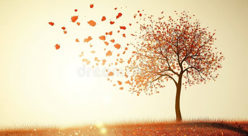 Wind-blown Autumn Trees and Leaves on a White Backdrop Stock ...